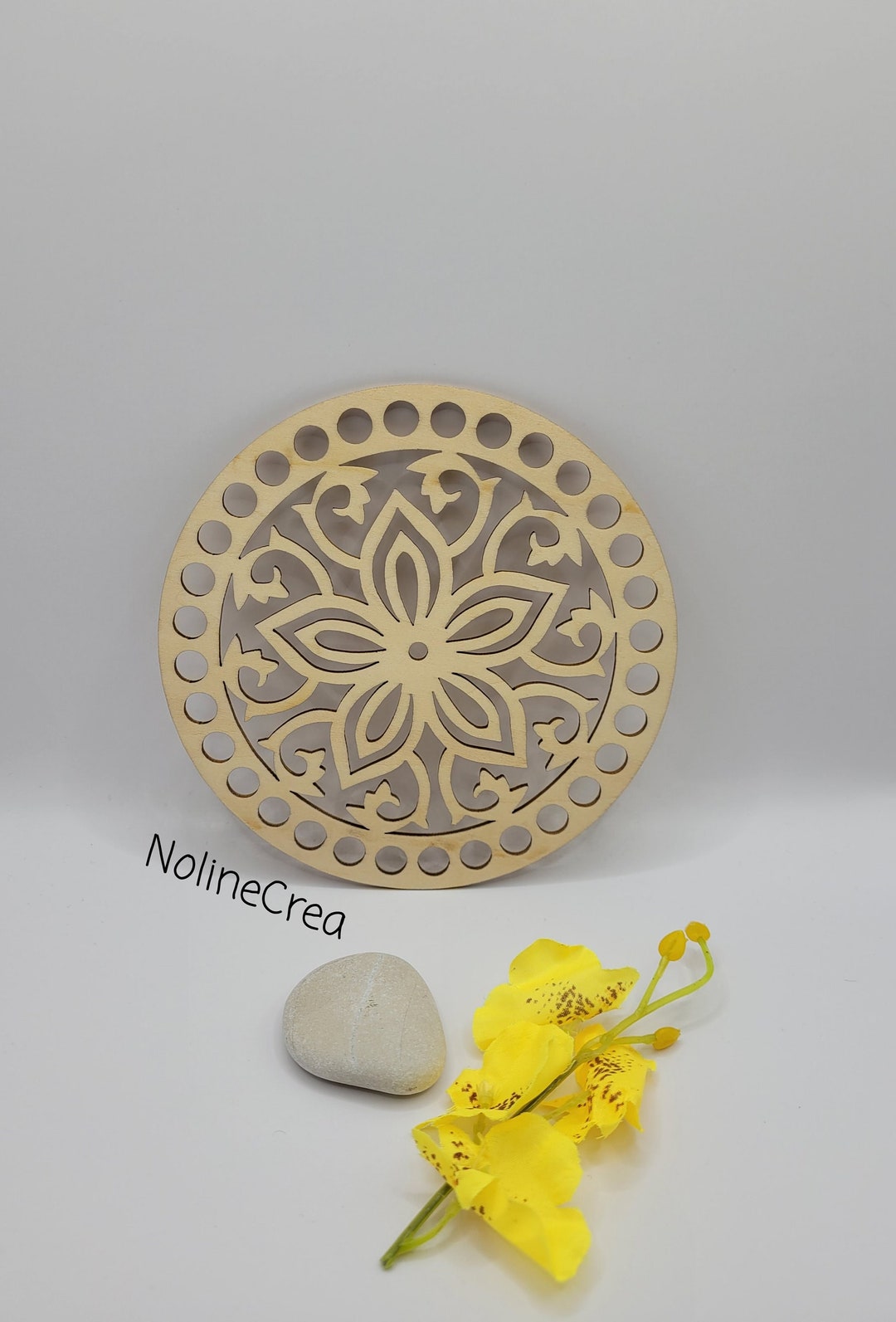Round Big Flower Sculpted Wooden Base, Round 6 Inch Wooden Base - Etsy