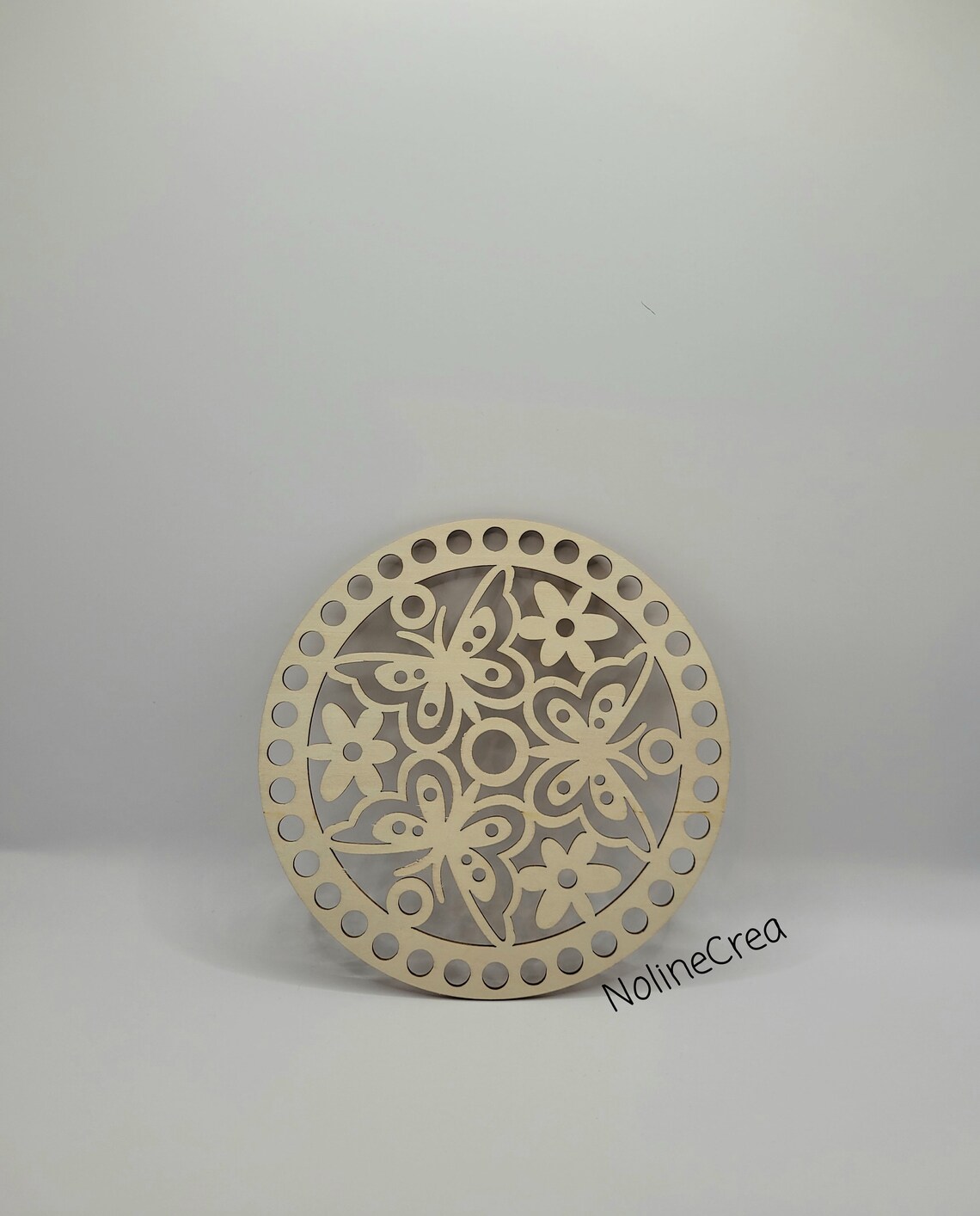 Round Wooden Base Sculpted With Butterflies and Flowers, Round 6 Inch ...