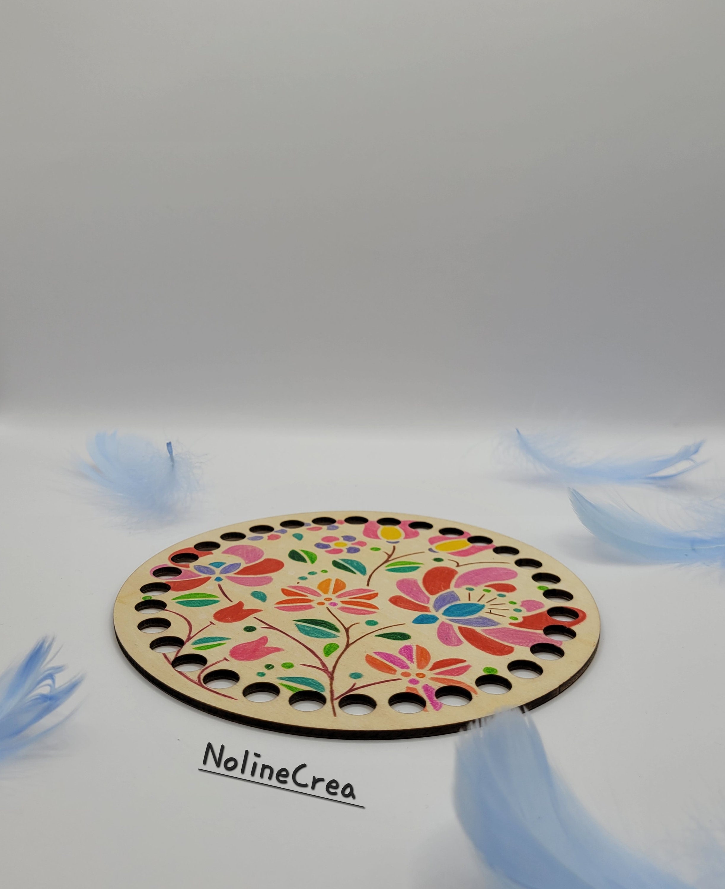 Round Wooden Base Customized With Mandala Drawing Flowers, 6 Inch Base ...