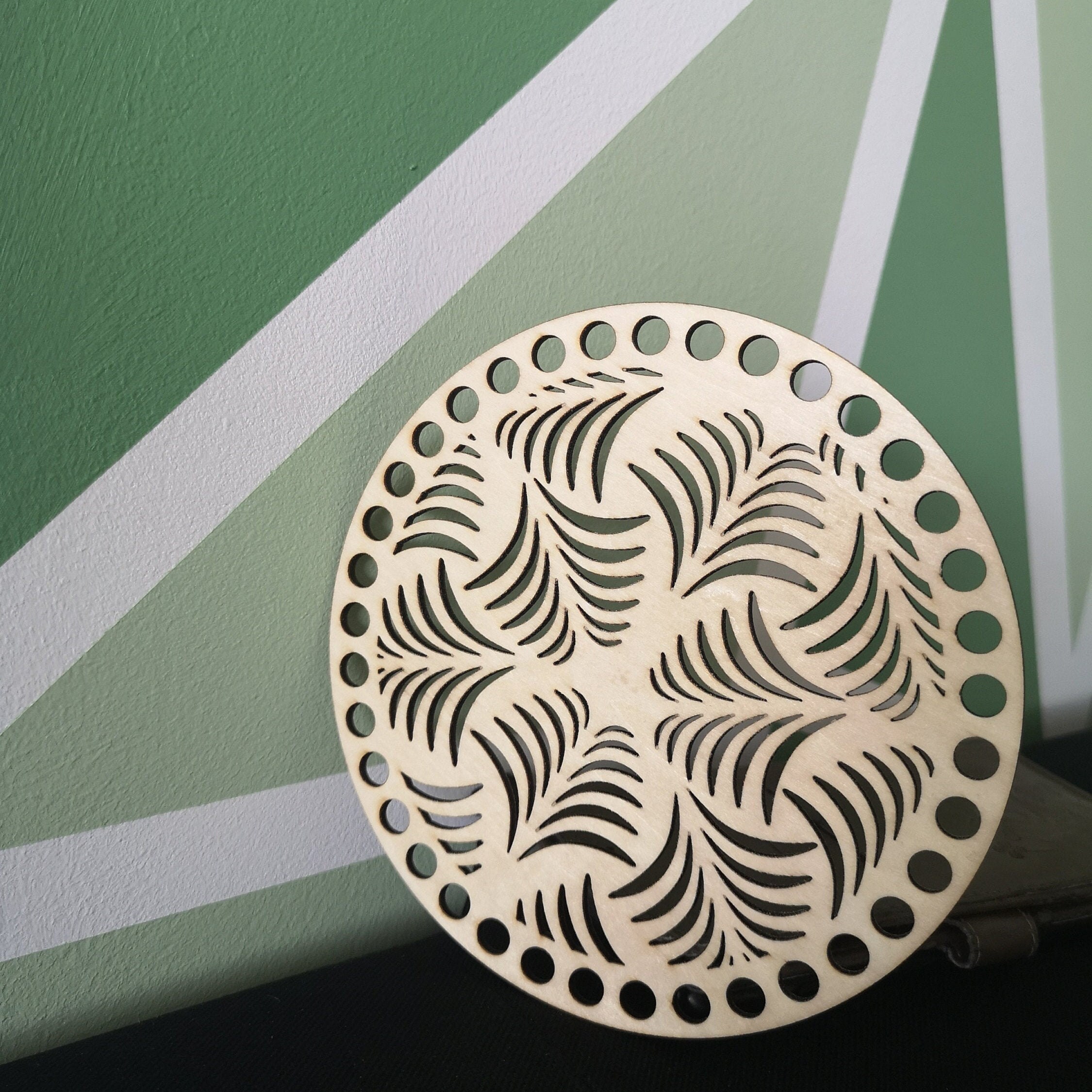 Round Carved Wooden Base 6 Inch, Sculpted Wooden Base, Pre-drilled ...