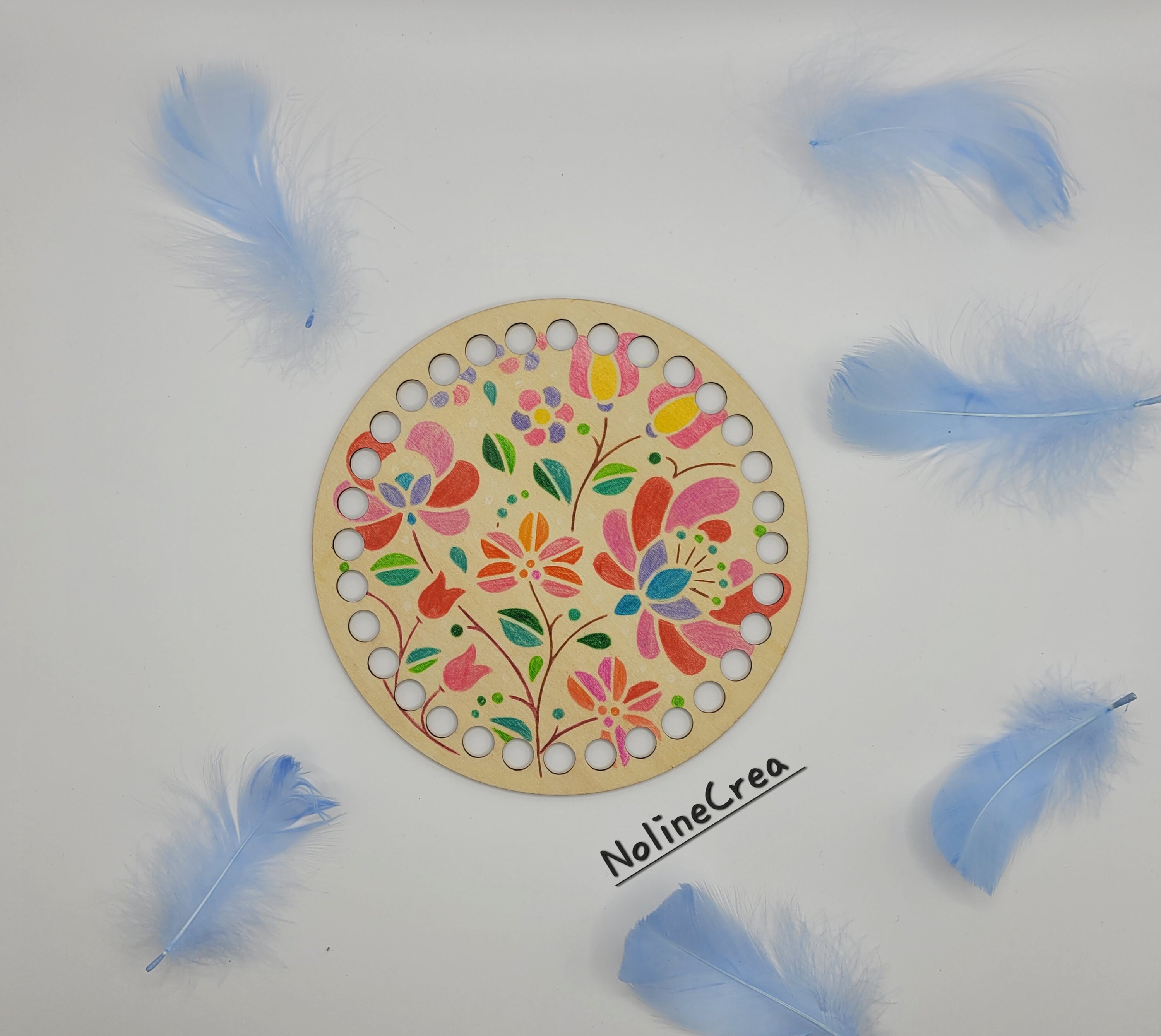 Round Wooden Base Customized With Mandala Drawing Flowers, 6 Inch Base ...