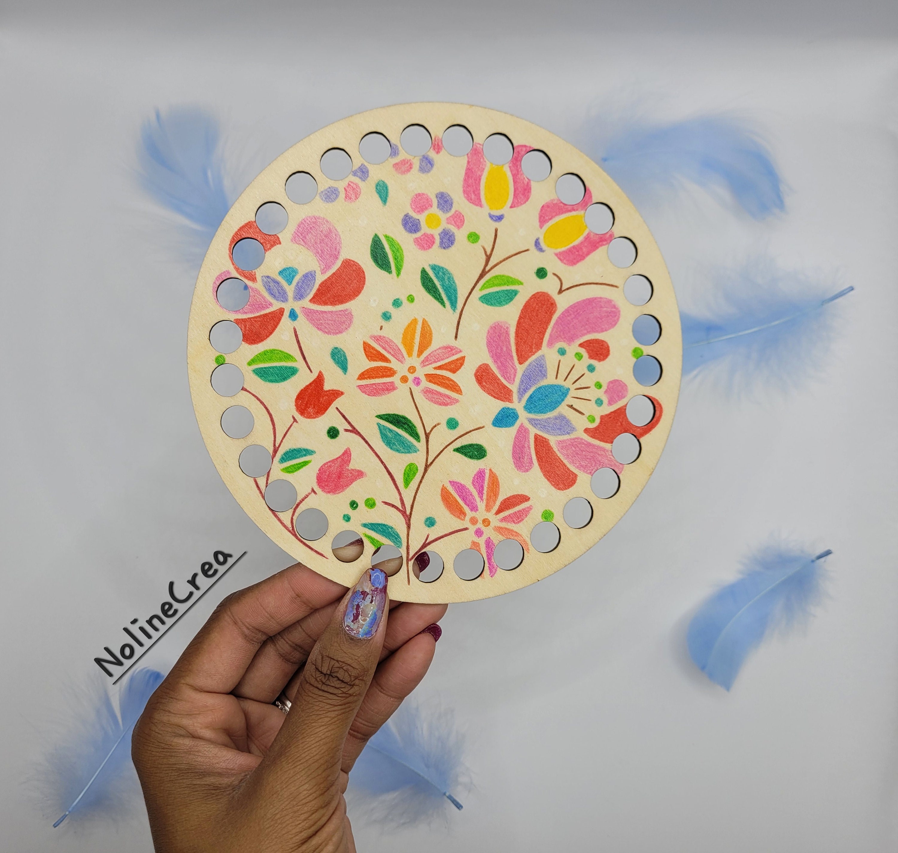 Round Wooden Base Customized With Mandala Drawing Flowers, 6 Inch Base ...