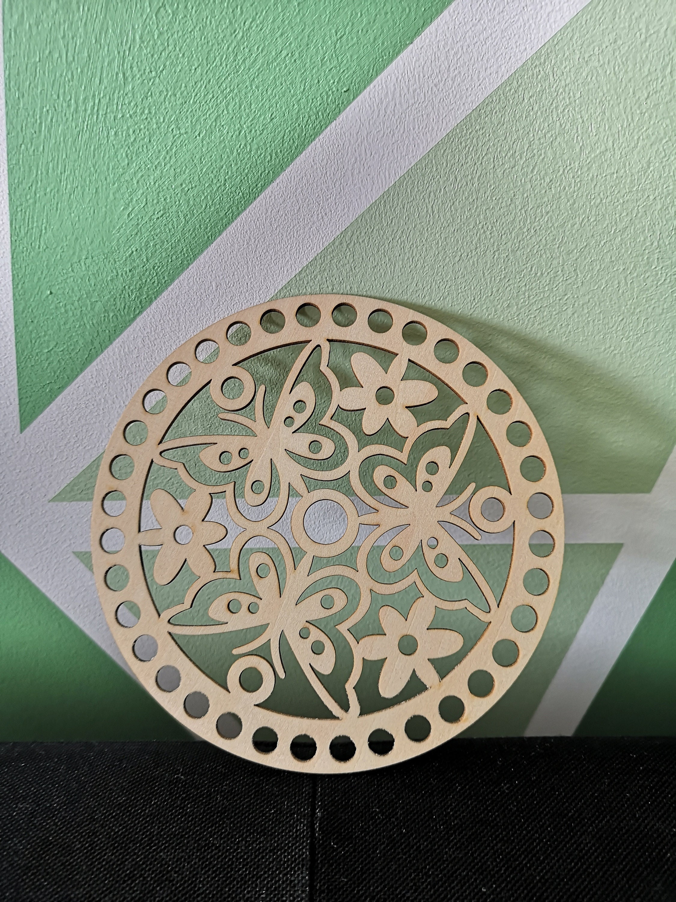 Round Wooden Base Sculpted With Butterflies and Flowers, Round 6 Inch ...