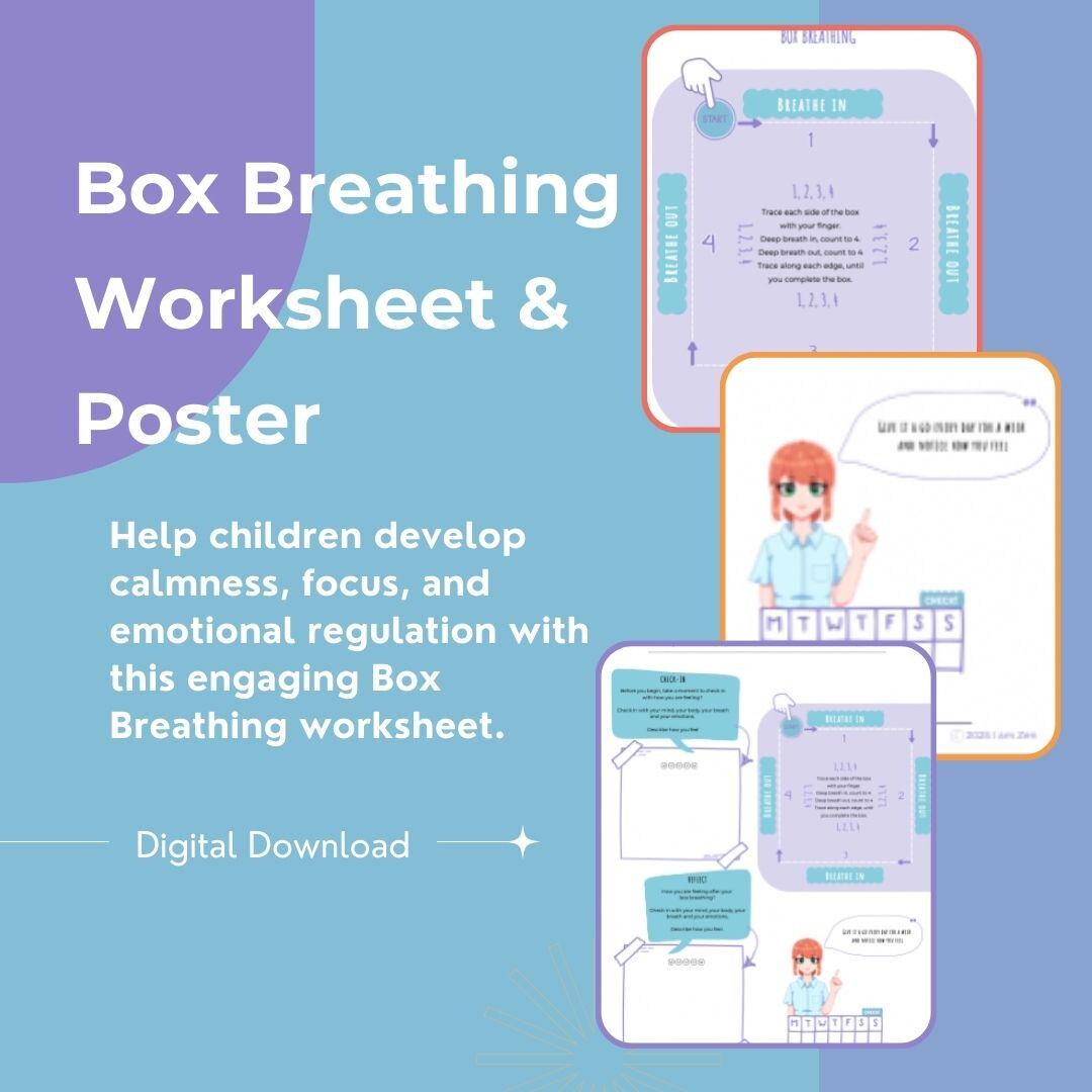 Box Breathing Mindfulness Worksheet for Kids - Etsy