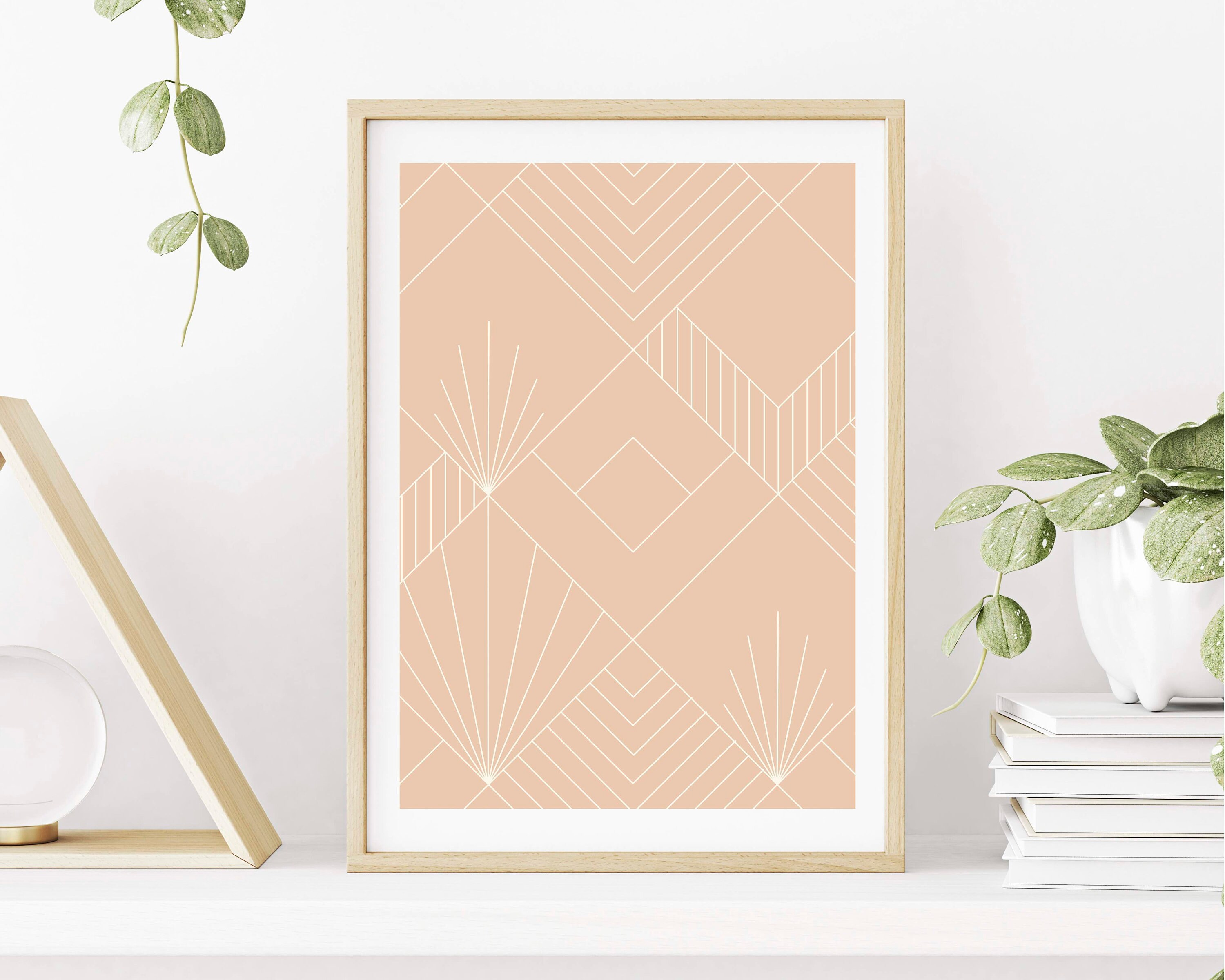 Geometric Print in Peach Geometric Art Wall Print Modern | Etsy