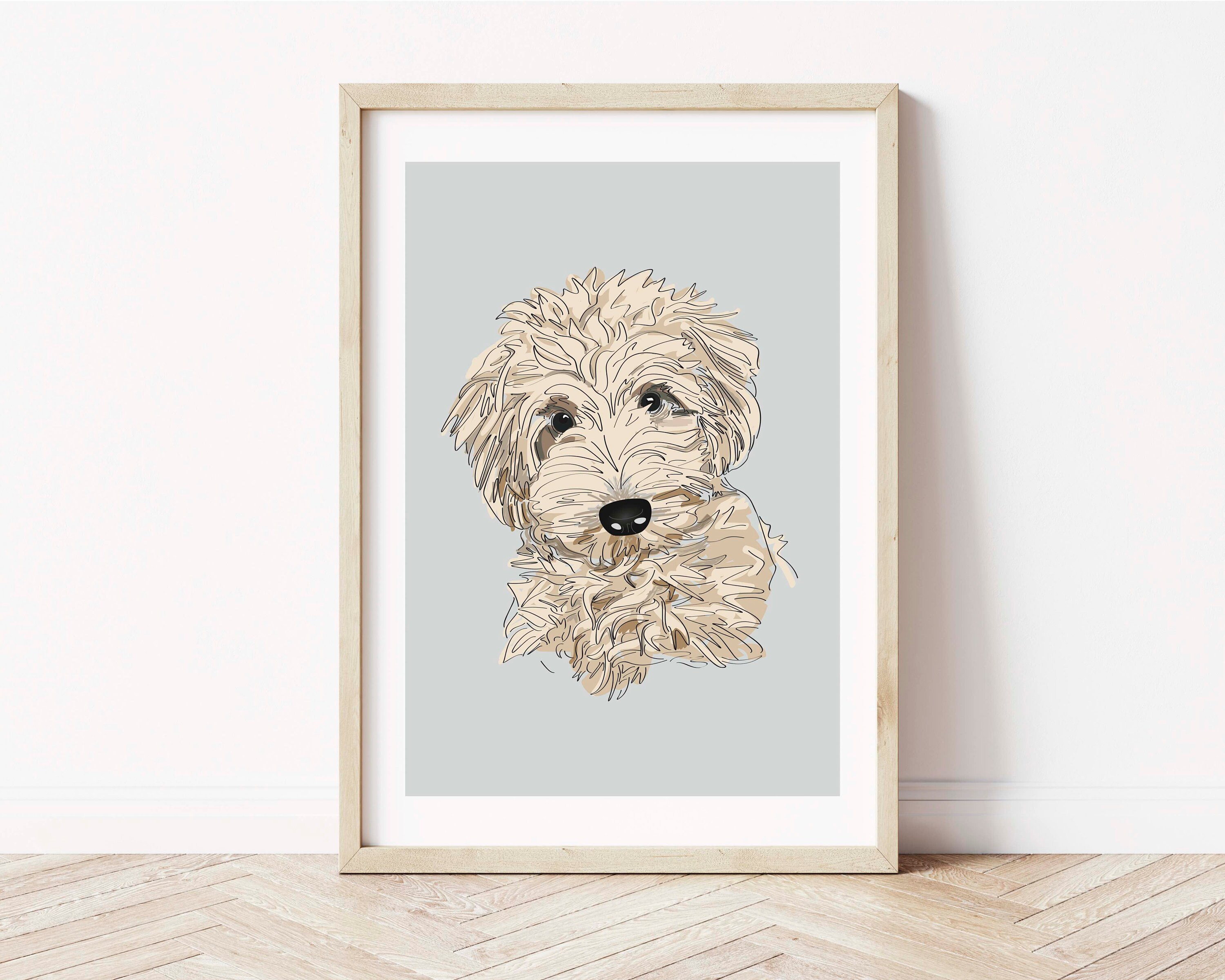 Cockapoo Dog Print in Grey Illustrated Wall Art Home Decor | Etsy