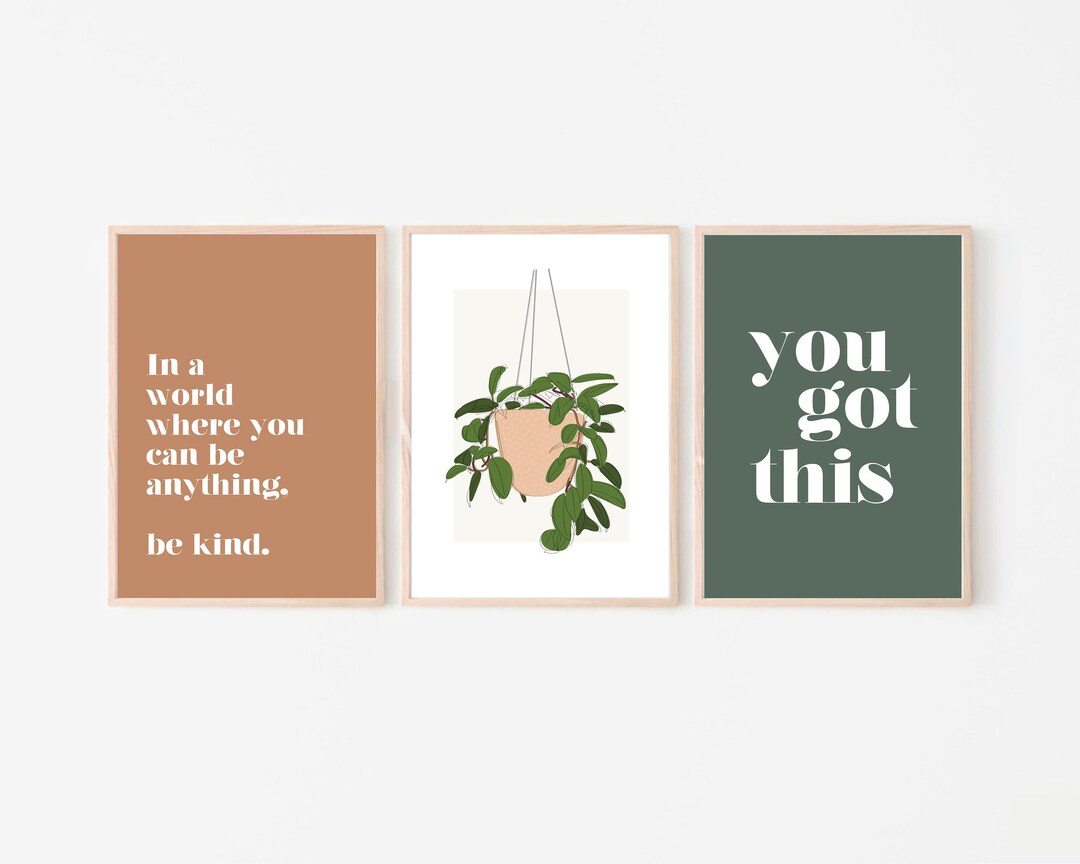 Boho Print Set of 3 Botanical Print, Be Kind Print, Feel Good Print Set ...
