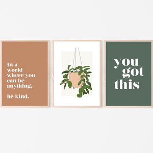 Boho Print Set of 3 Botanical Print, Be Kind Print, Feel Good Print Set ...