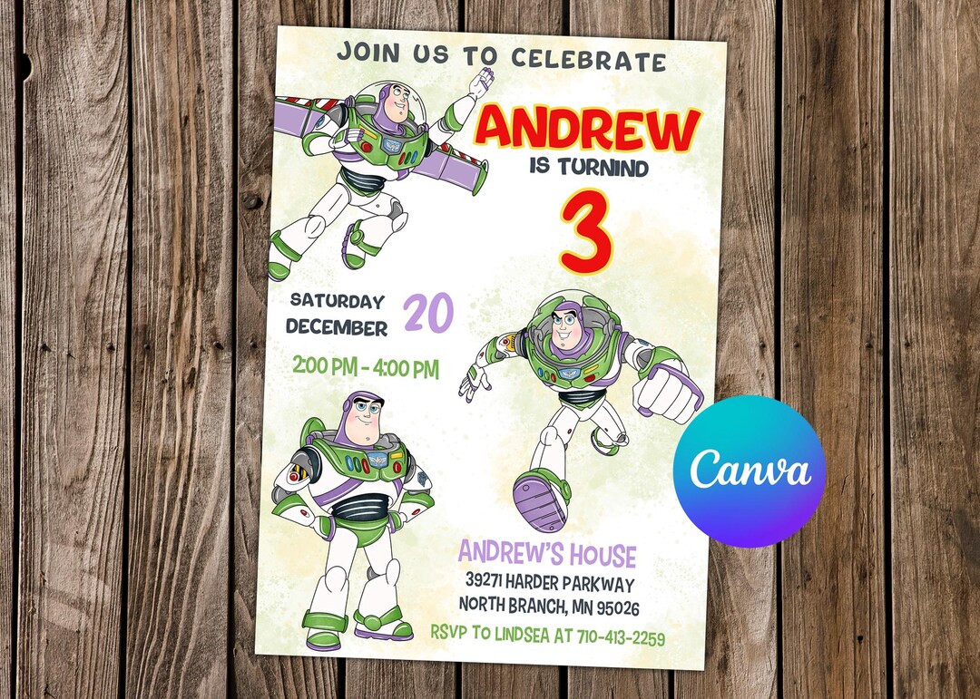 Buzz Lightyear Invitation Toy Story Invitation Buzz Lightyear Birthday ...