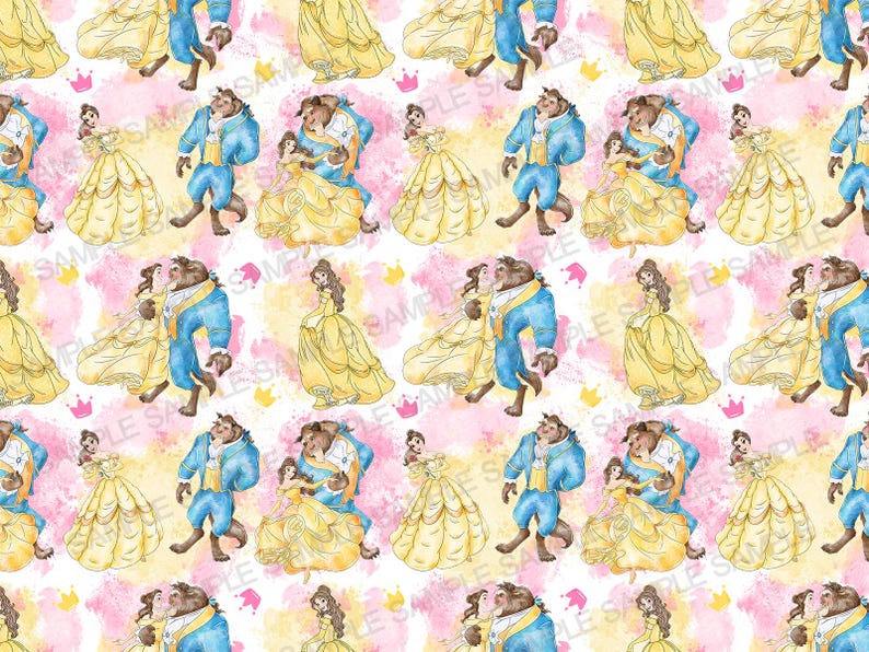Beauty and the Beast Seamless Pattern Princess Belle Pattern Princess ...