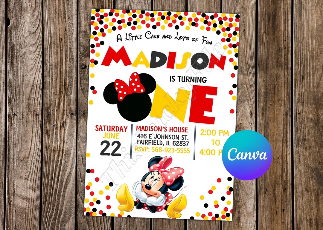 Minnie Mouse Invitation Minnie Mouse Birthday Minnie Mouse Party Minnie ...