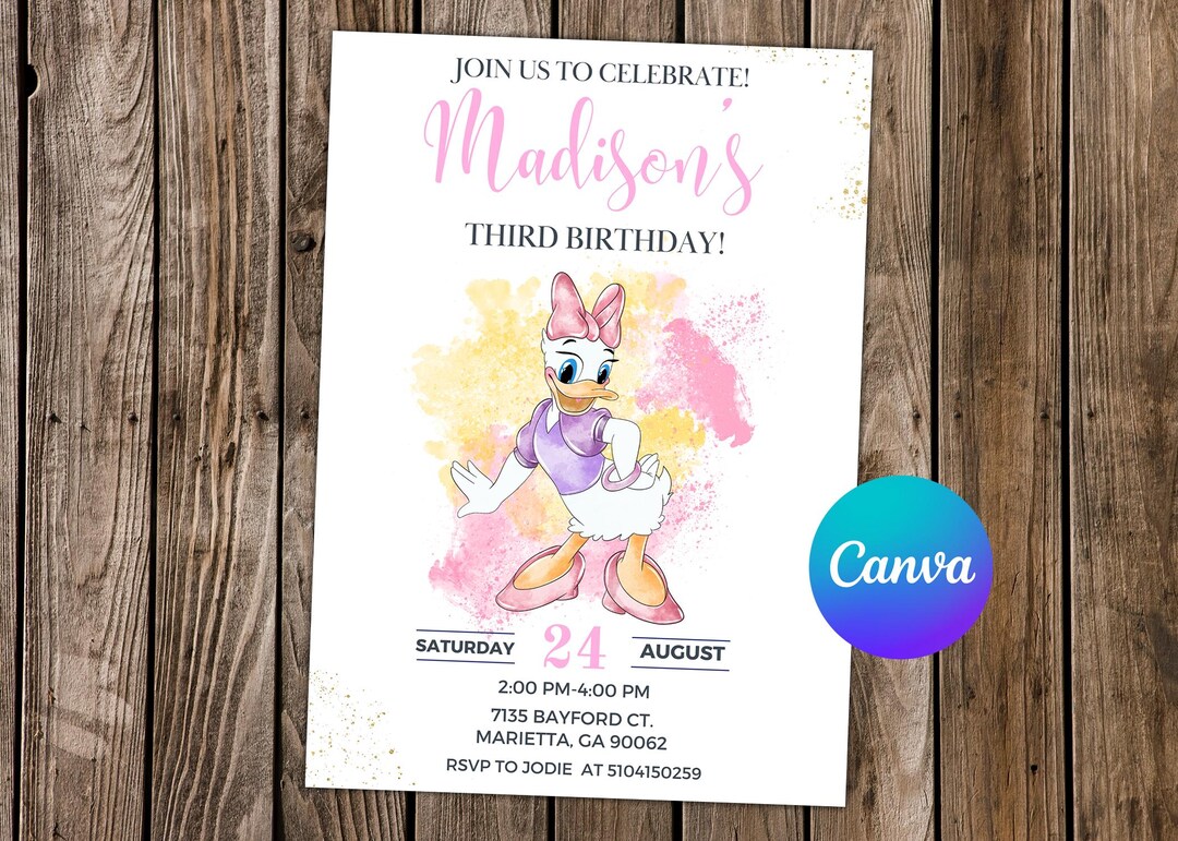 Daisy Duck Invitation Daisy Duck Birthday Invitation Daisy Duck Party ...