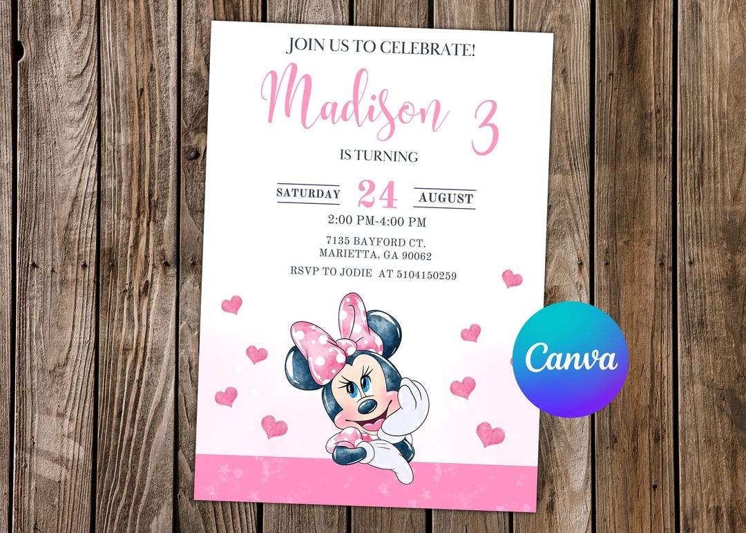 Minnie Mouse Invitation Minnie Mouse Birthday Minnie Mouse Party Minnie ...