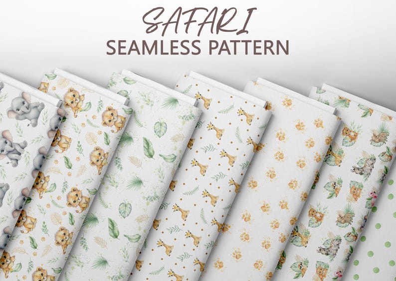 Safari Seamless Pattern, Watercolor Baby Animal Digital Paper Pack ...