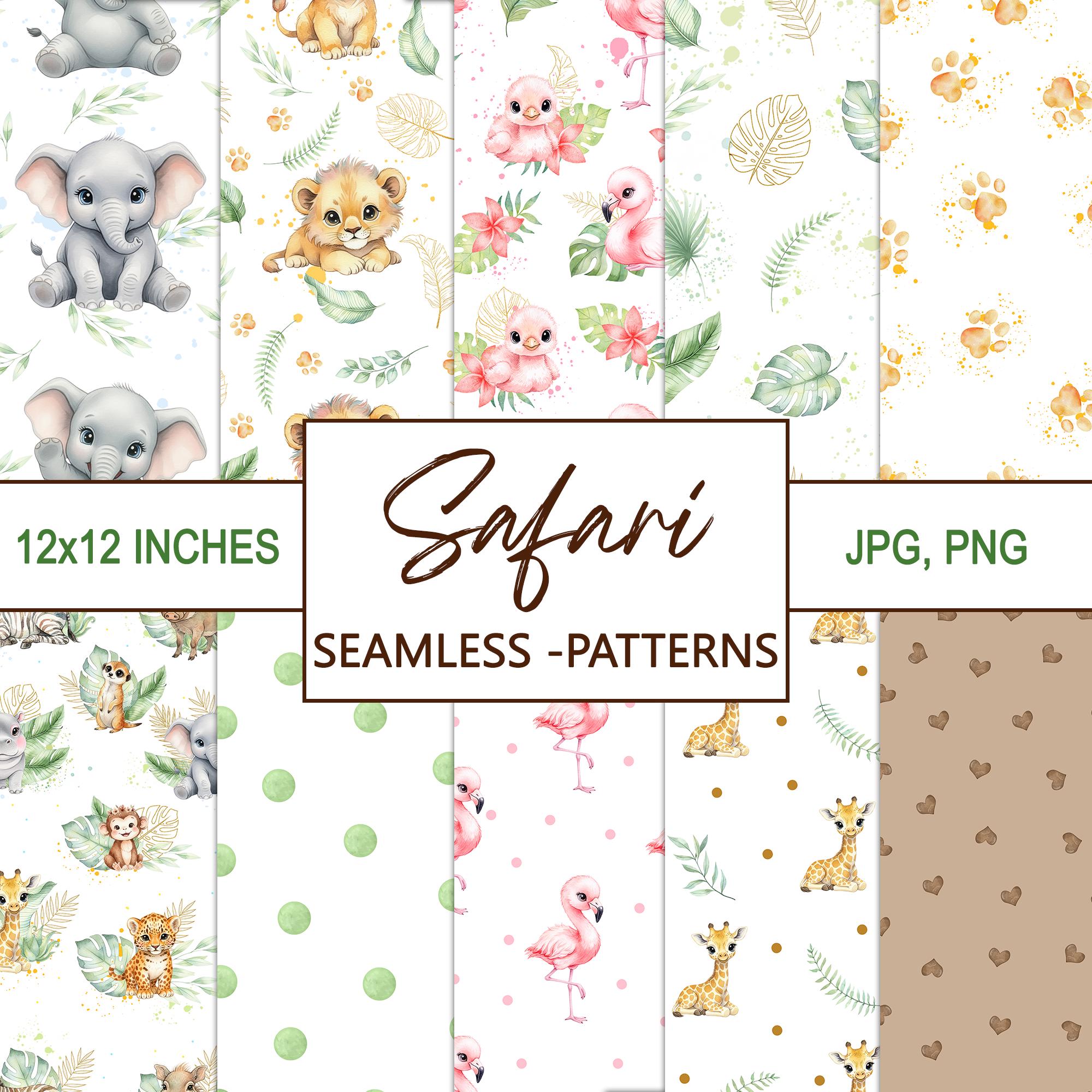 Safari Seamless Pattern, Watercolor Baby Animal Digital Paper Pack ...