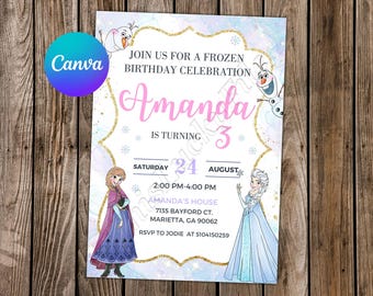 Frozen Invitation Frozen Birthday Frozen Party Frozen Watercolor ...