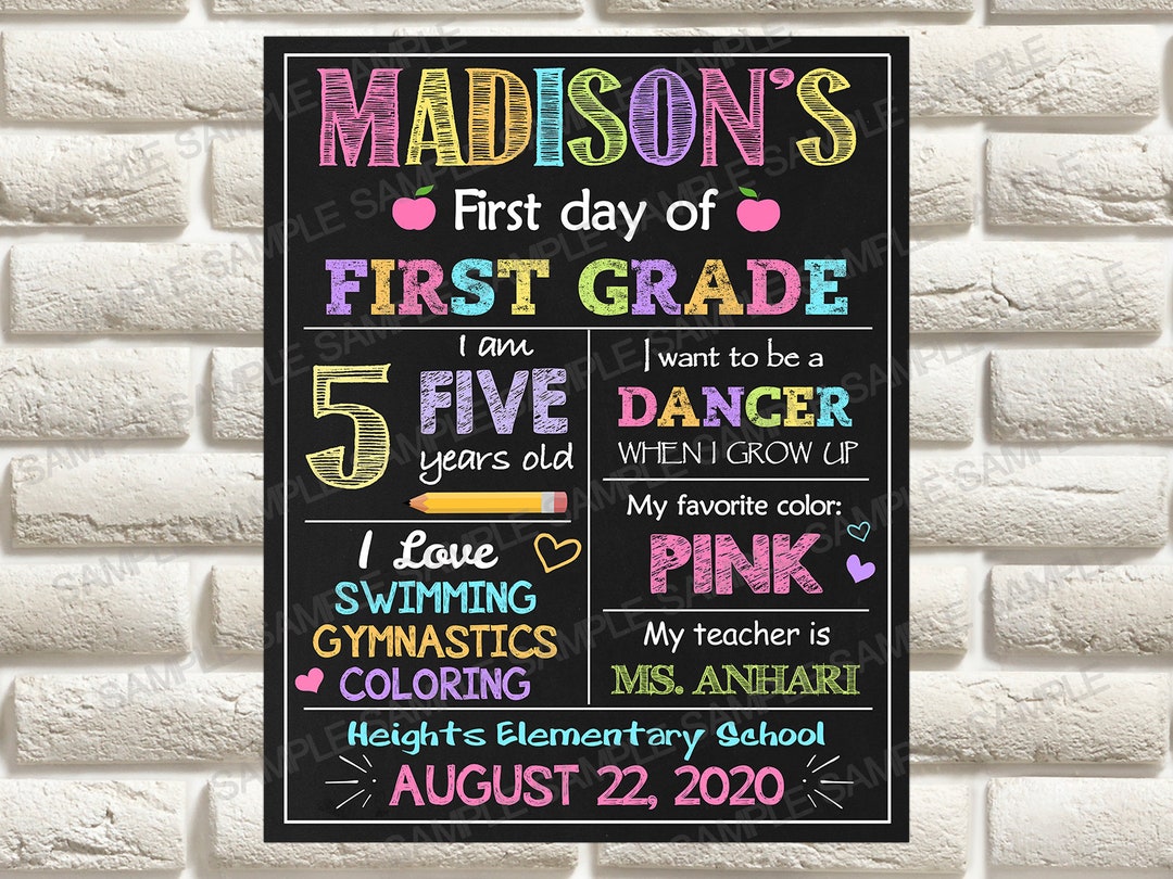 First Day of First Grade Chalkboard Sign, First Day of Kindergarten ...