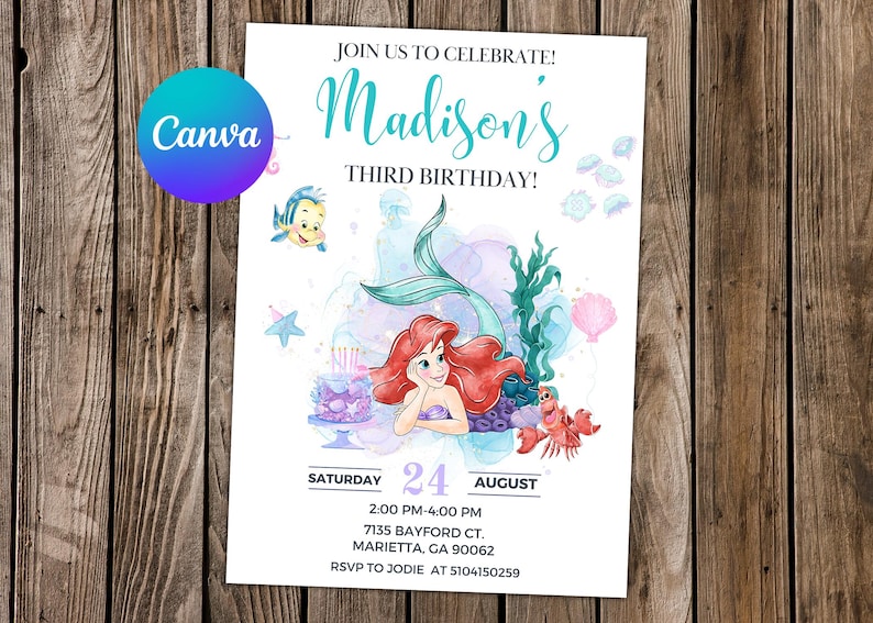 Little Mermaid Invitation Little Mermaid Birthday Little Mermaid Party ...