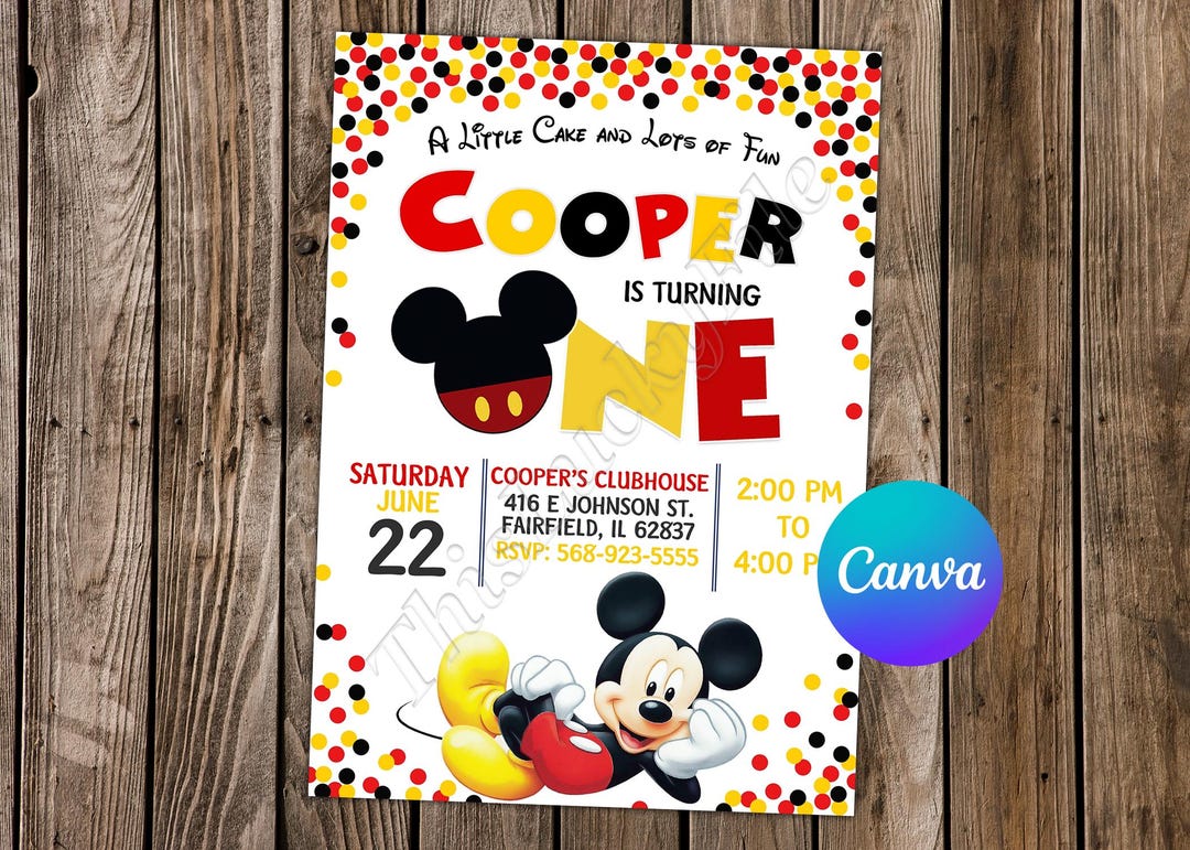 Mickey Mouse Invitation Mickey Mouse Birthday Mickey Mouse Party Mickey ...
