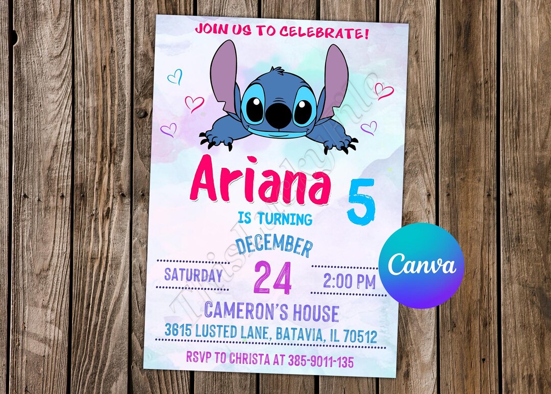 Stitch Invitation Stitch Birthday Lilo and Stitch Party Stitch Editable ...