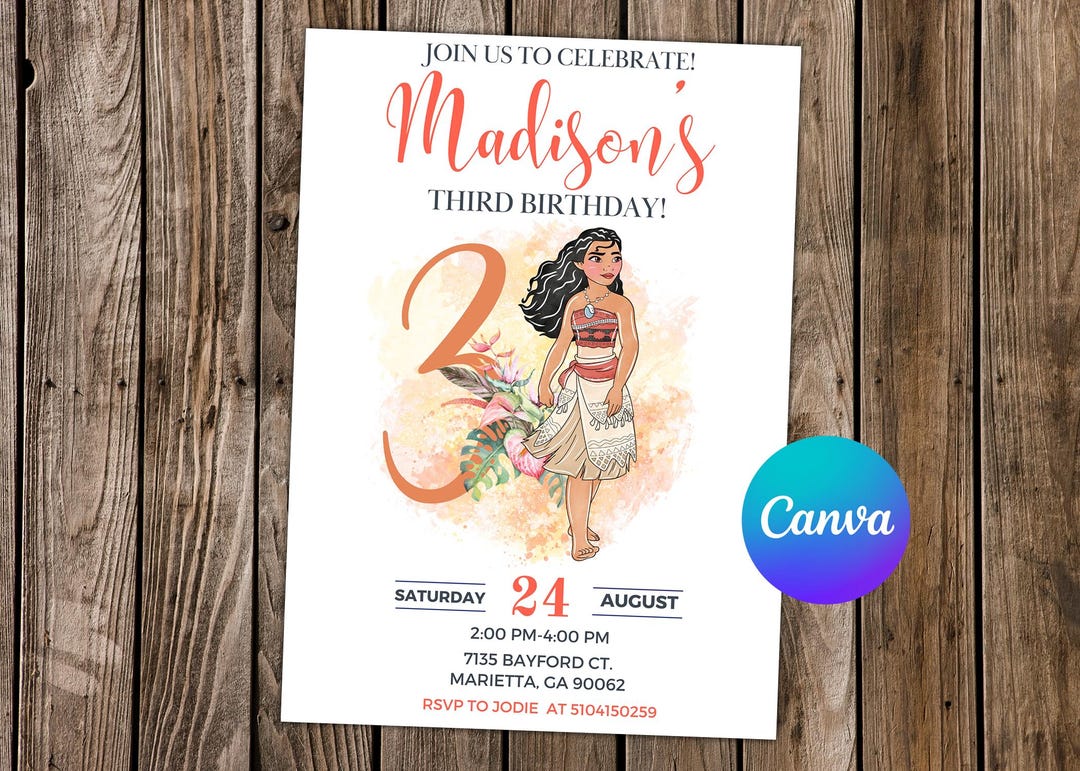Moana Invitation Moana Birthday Moana Party Moana Watercolor Editable ...