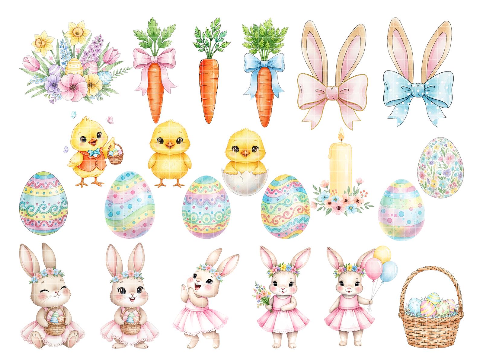 Easter Bunny & Chicks Watercolor Clipart | Cute Spring PNG Set | Bunny ...