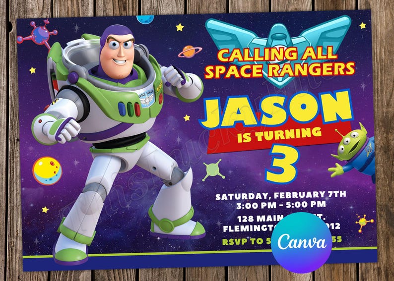 Buzz Lightyear Invitation Toy Story Invitation Buzz Lightyear Birthday ...