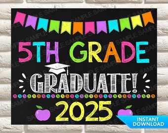 Girl 5TH Grade GRADUATION Sign, Elementary School Graduate, Last Day of ...