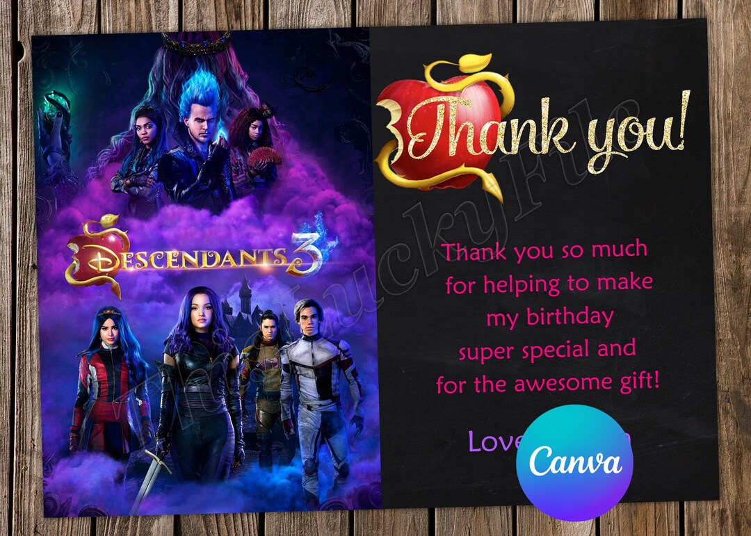 Descendants Thank You Card Descendants Invitation Descendants Birthday ...