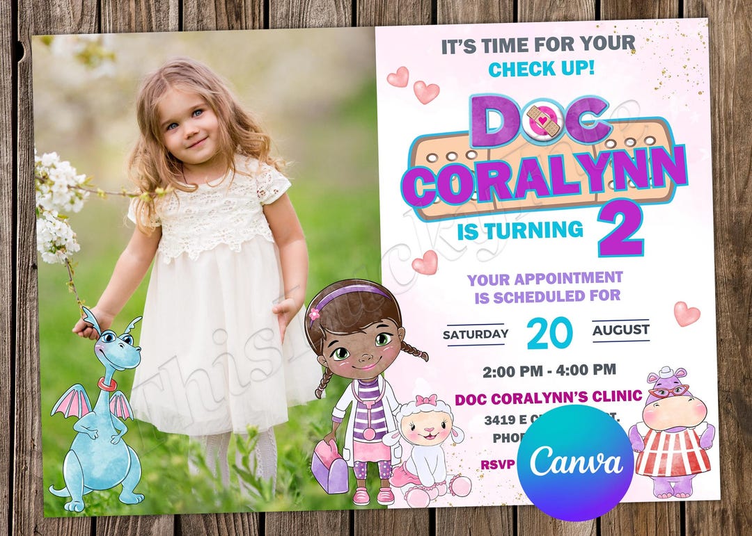 Doc Mcstuffins Invitation Doc Mcstuffins Birthday Doc Mcstuffins Party Doc Mcstuffins Watercolor ...