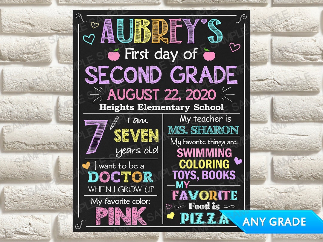Girl First Day of School Chalkboard Sign, First Day of 2nd Grade ...