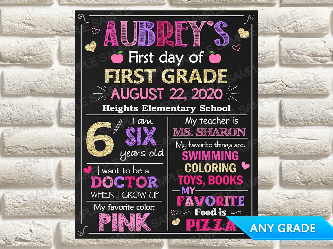 Girl First Day of School Chalkboard Sign, First Day of First Grade ...