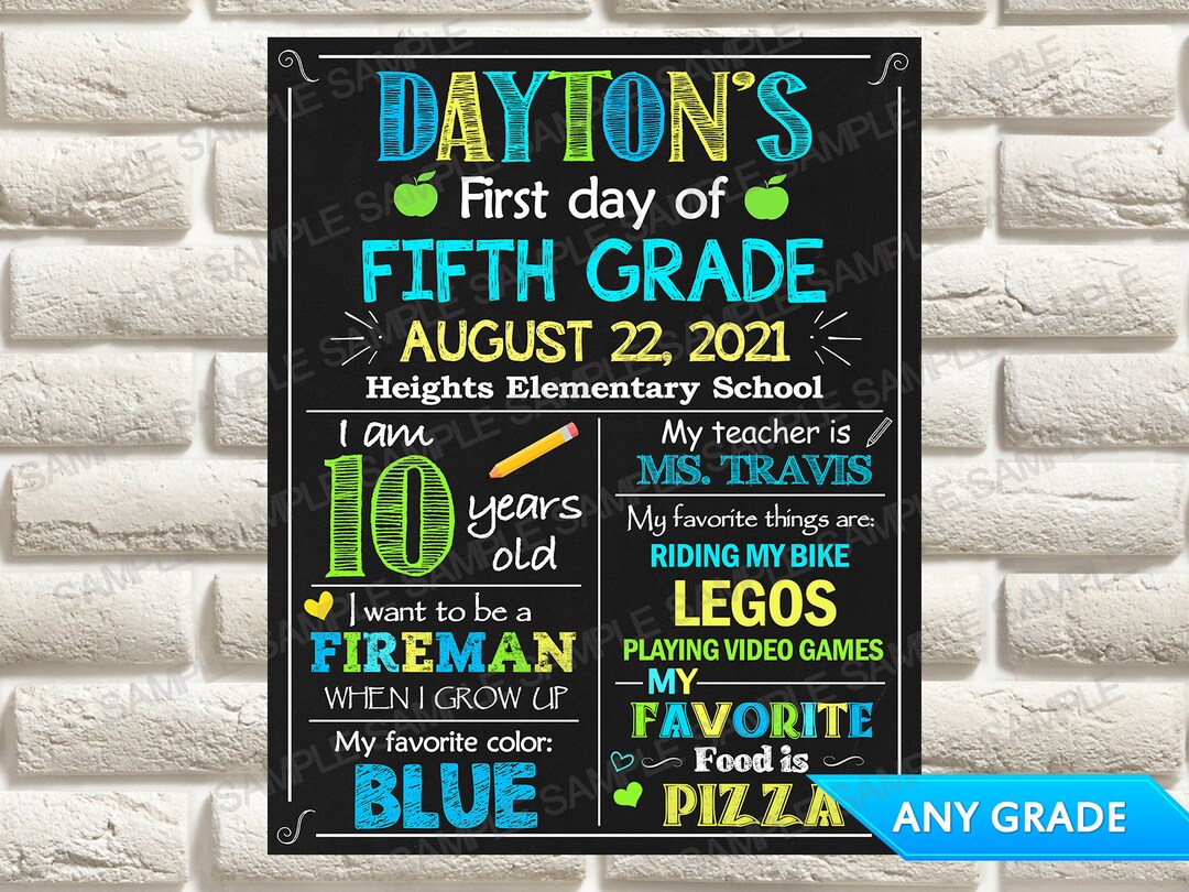 Last Day of Fifth Grade Sign, First Day of School Sign, Back to School ...