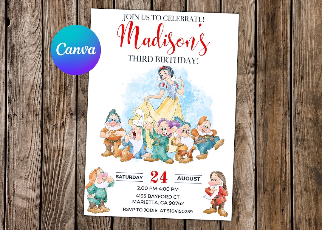 Snow White Invitation Snow White Birthday Princess Snow White Party ...