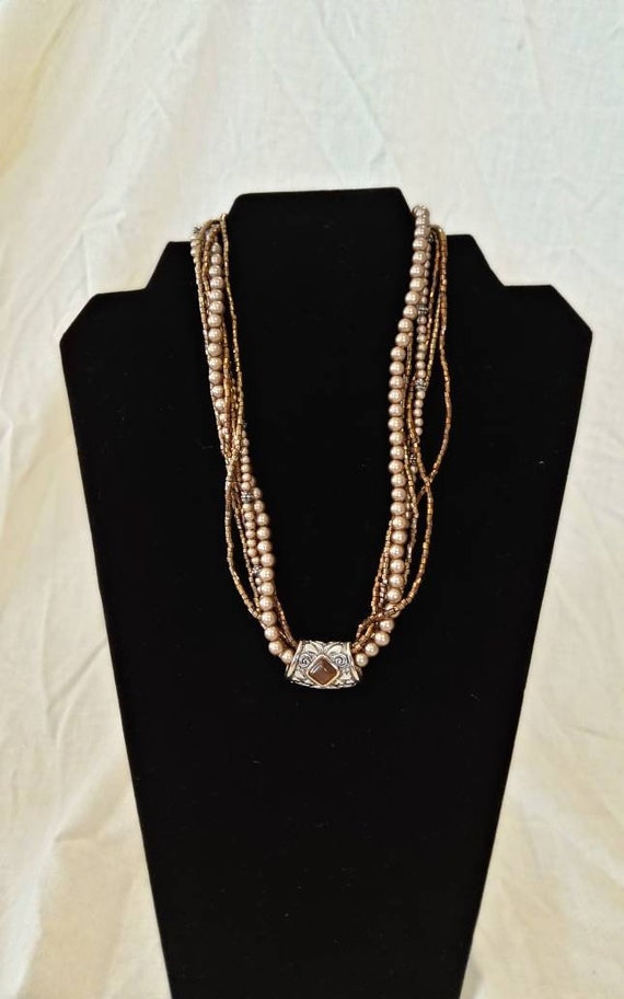 Multi Strand Beaded Necklace Goldtonesilvertonecopper & - Etsy
