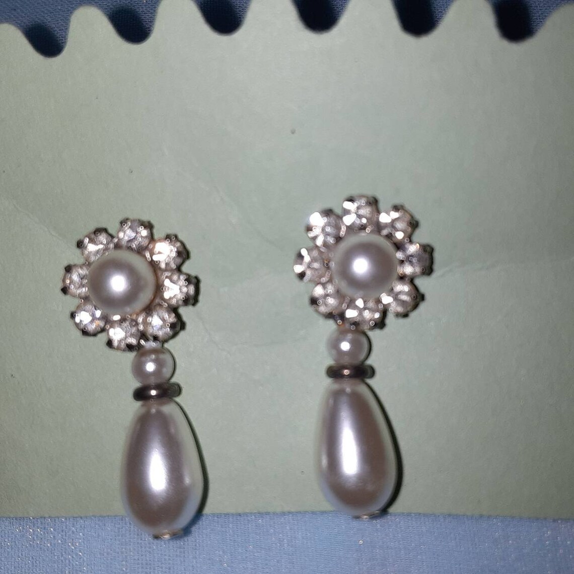 Pearl and Rhinestone Pierced Earrings. - Etsy