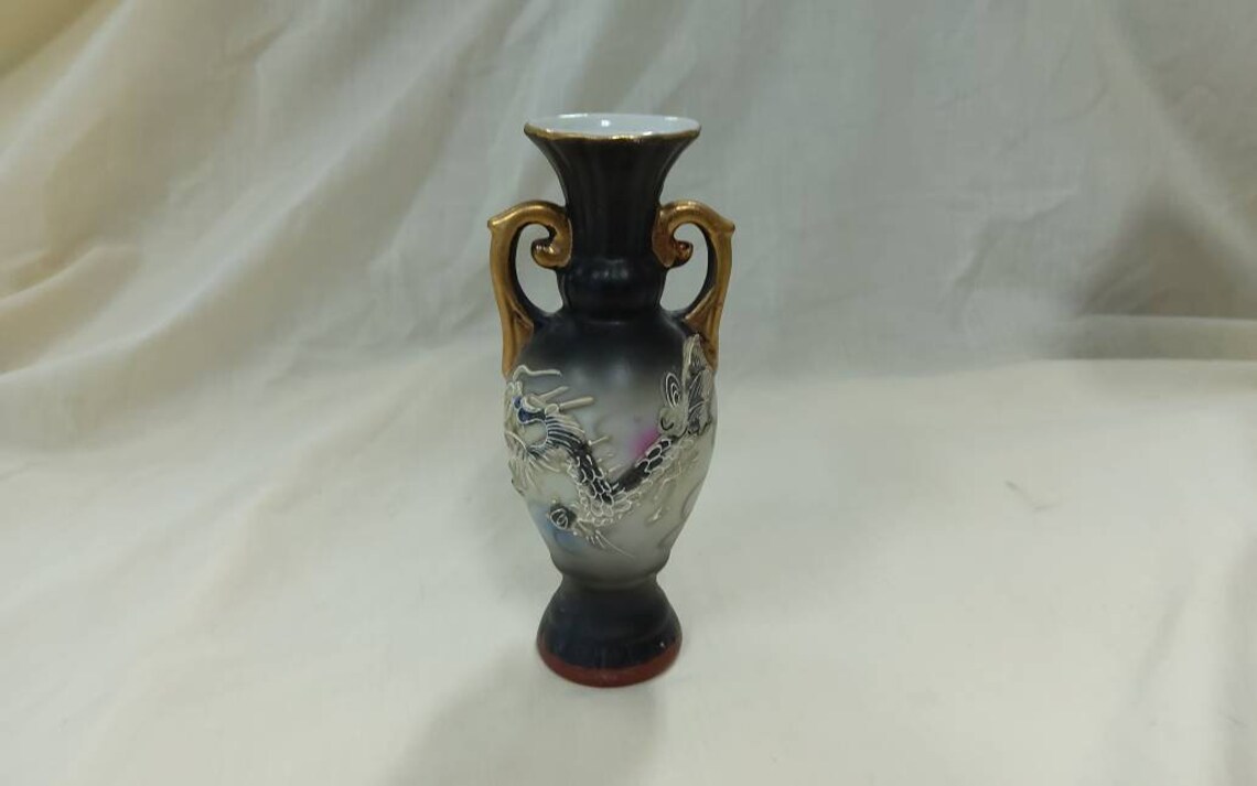 DRAGONWARE VASE Black Design With Double Gold Handles From - Etsy