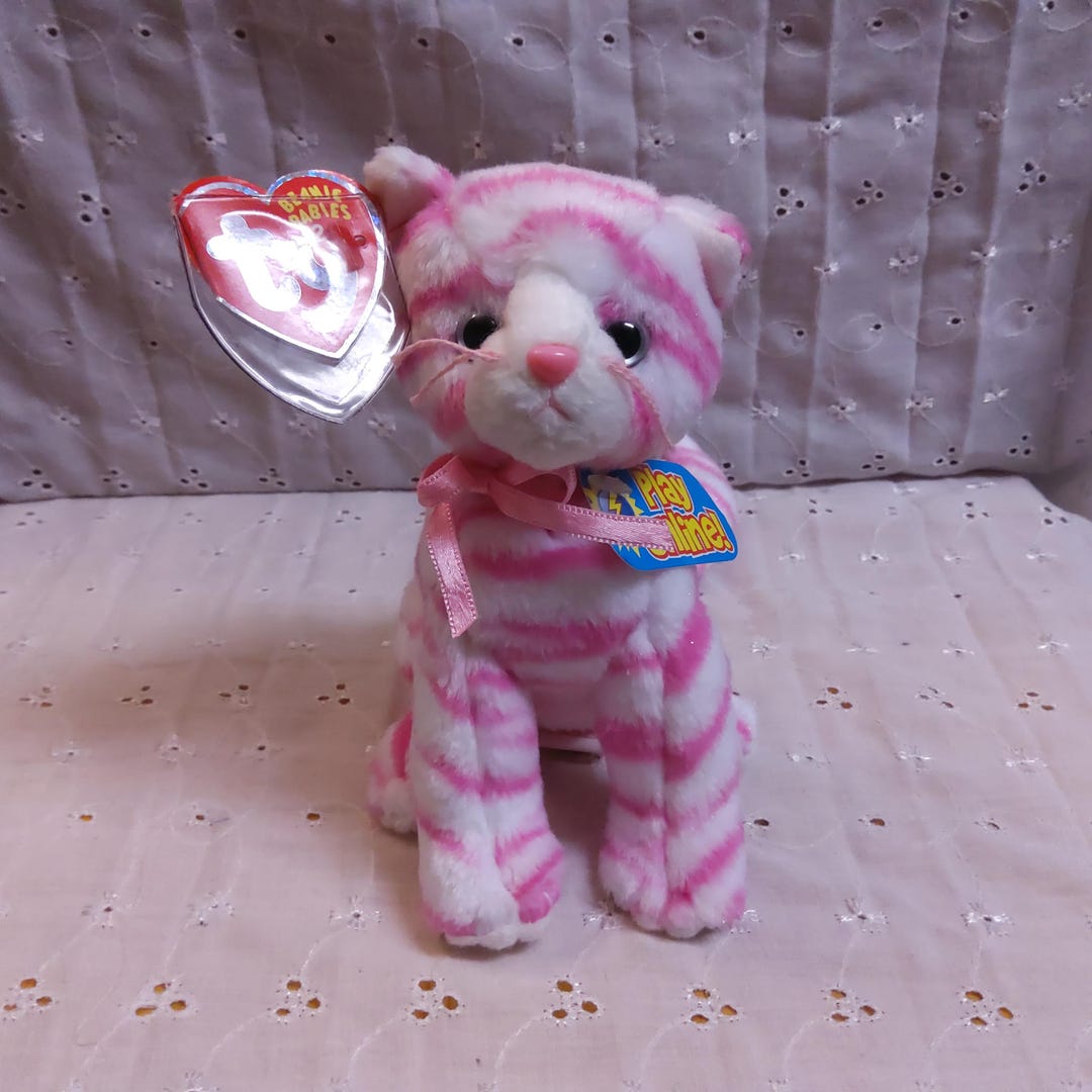 TY Beanie Baby purry the Pink and White Striped Cat. New, Never Played ...
