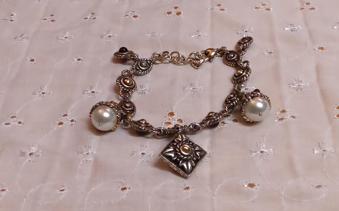 BRIGHTON Silvertone and Faux Pearl and Honey Colored Glass Accents ...