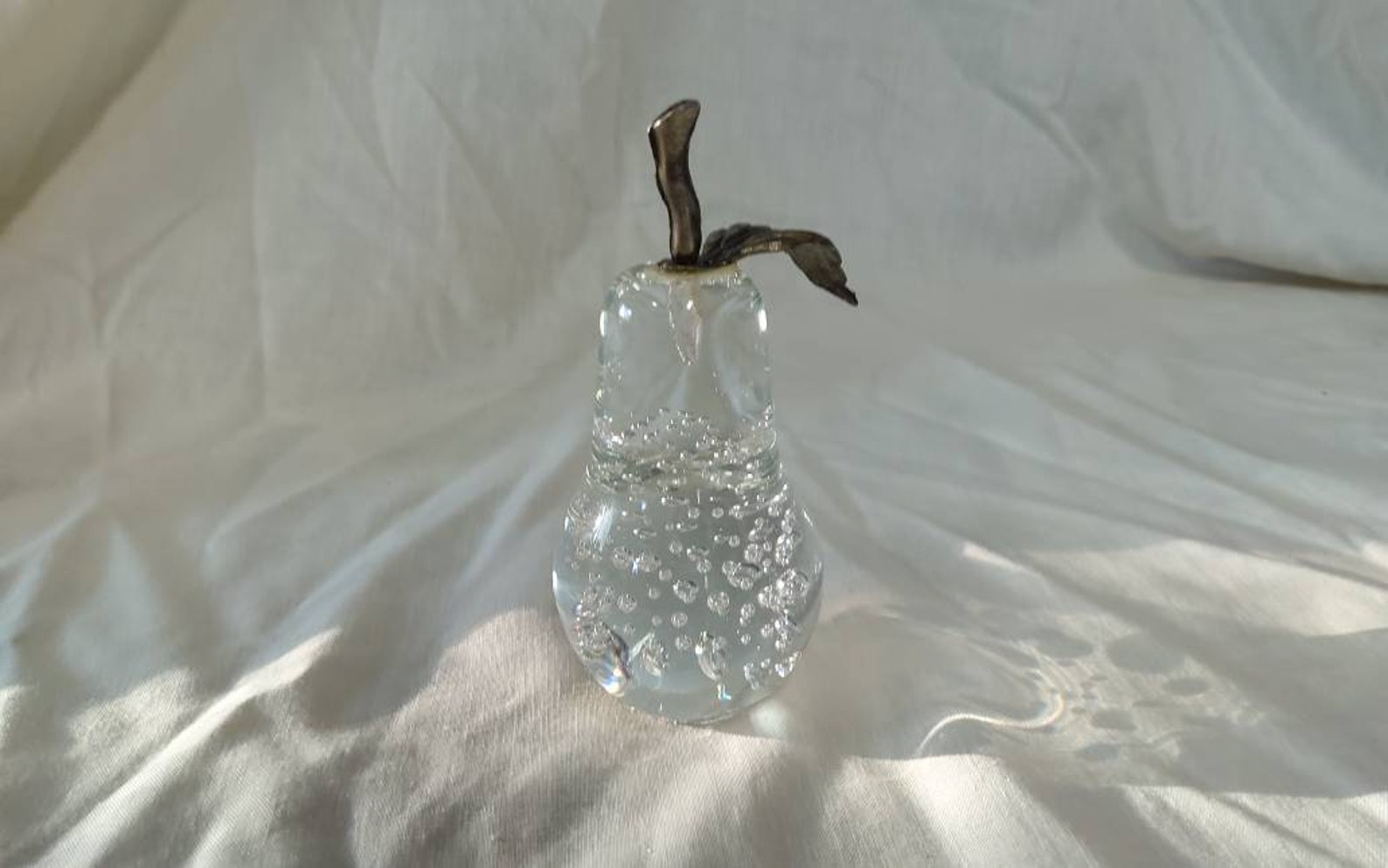 Vintage Studio Art Glass Pear Paperweight With Goldtone Metal - Etsy