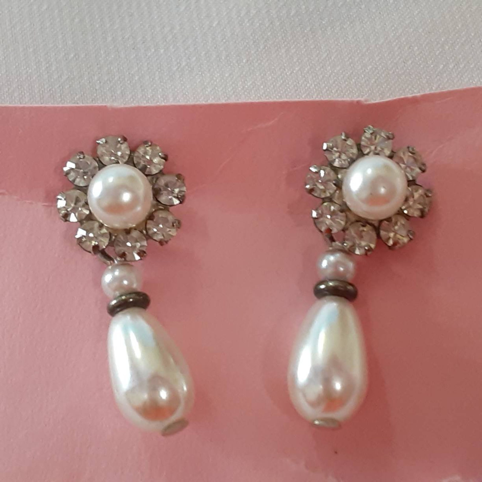 Pearl and Rhinestone Pierced Earrings. - Etsy