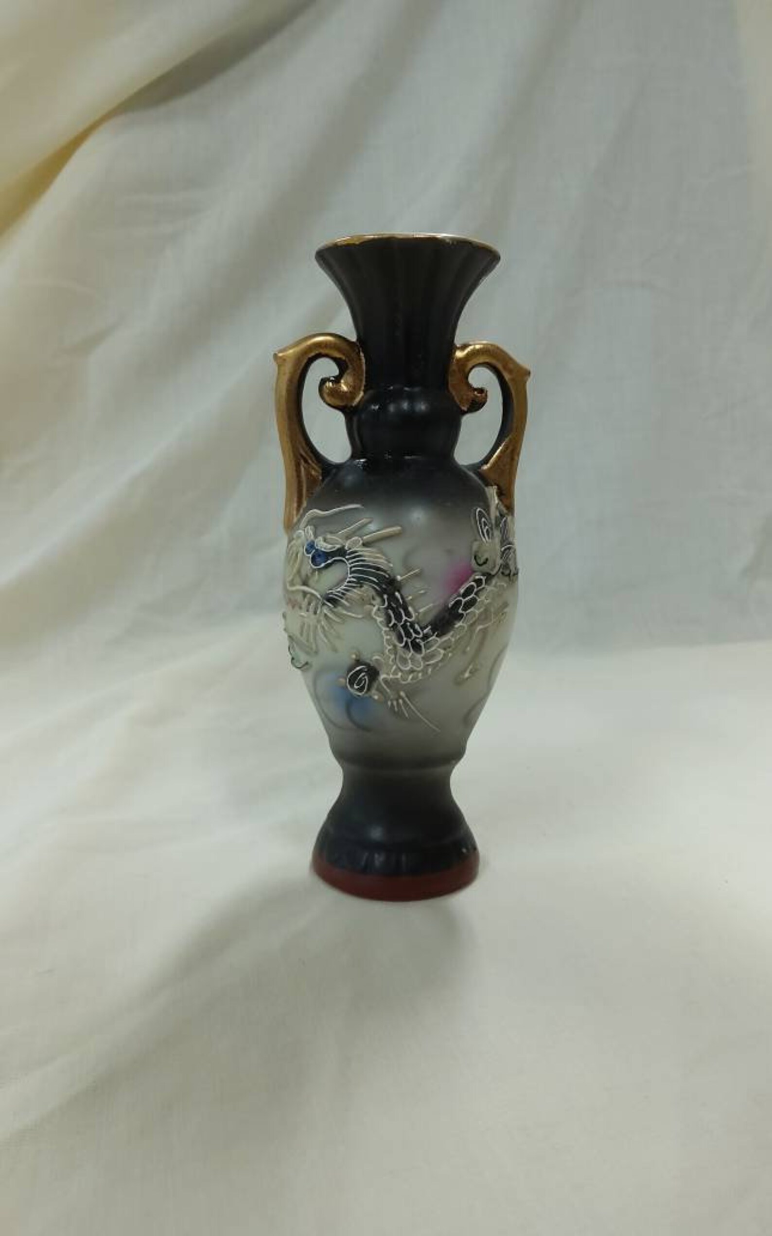 DRAGONWARE VASE Black Design With Double Gold Handles From - Etsy