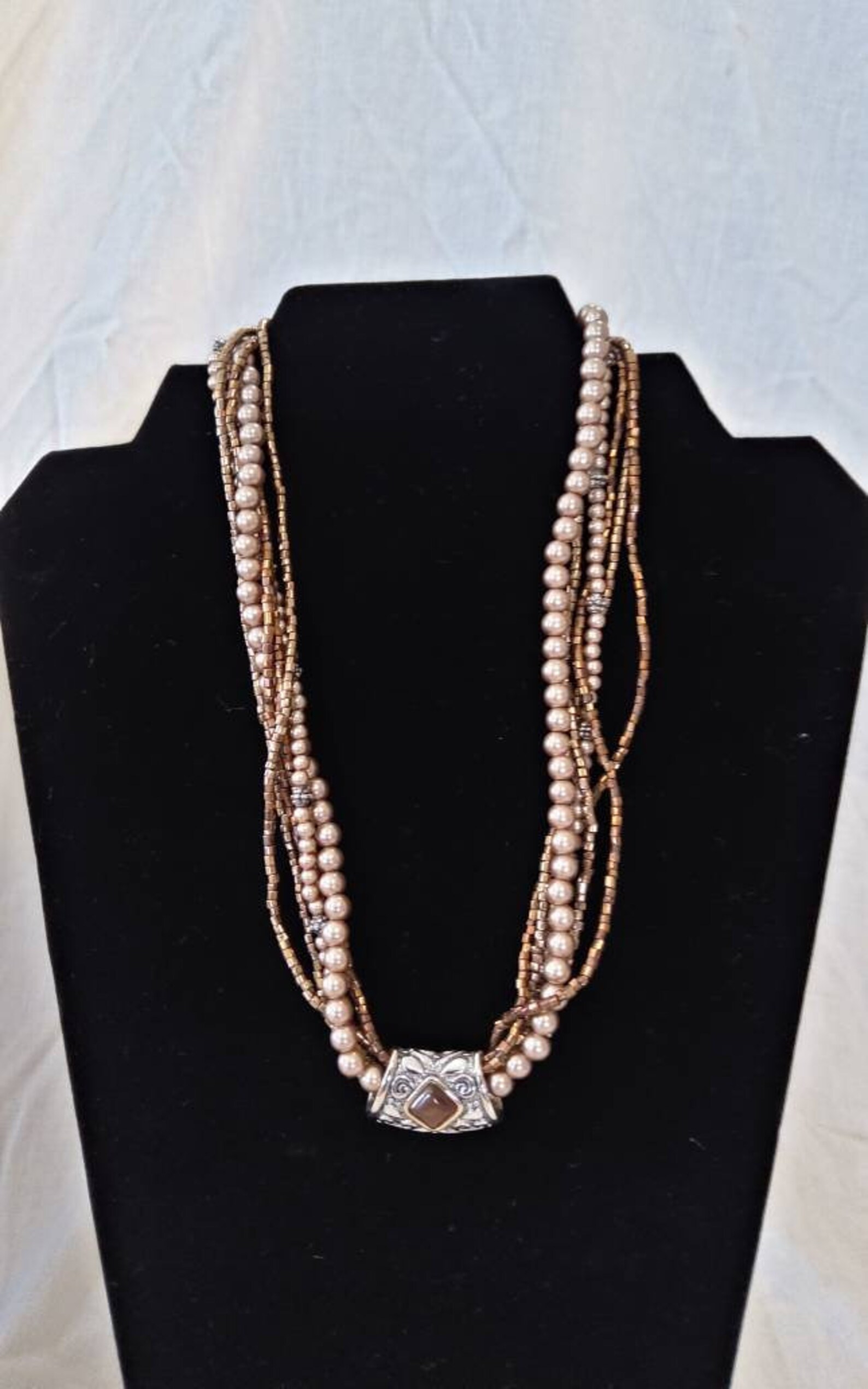 Multi Strand Beaded Necklace - Goldtone,silvertone,copper & Brown ...