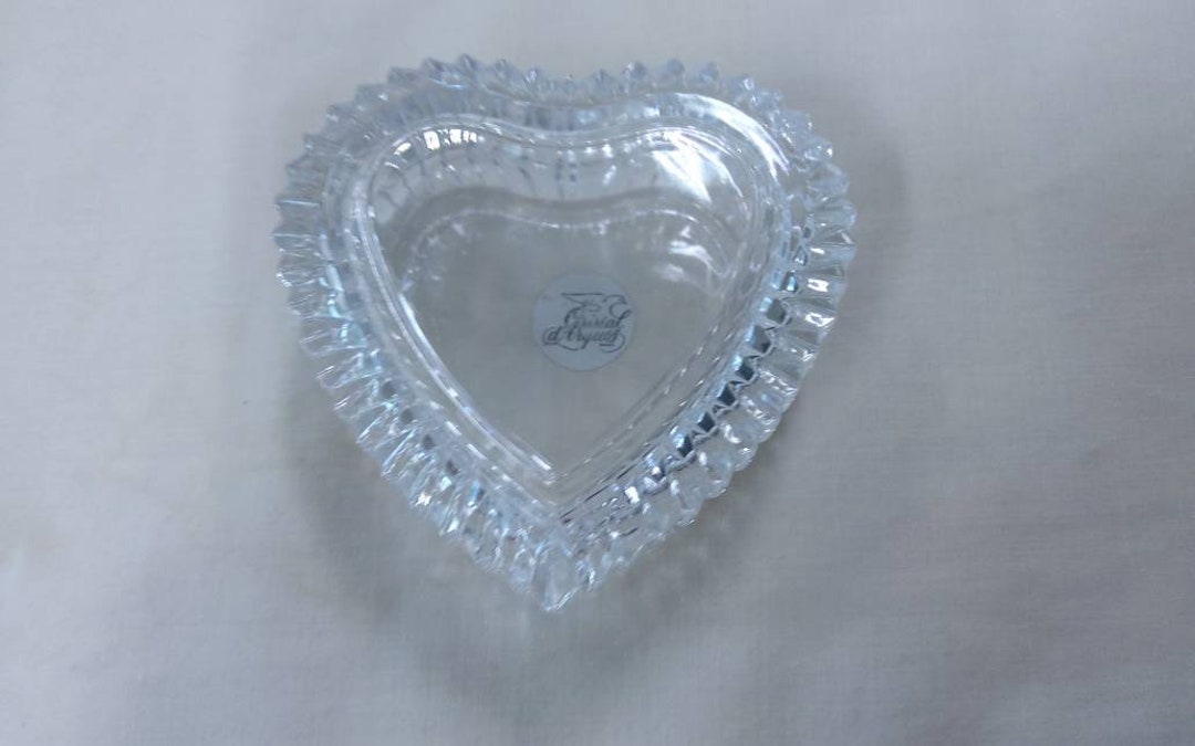 HEART Shaped Lead Crystal Trinket Box. Maker's Label Found on the Piece ...