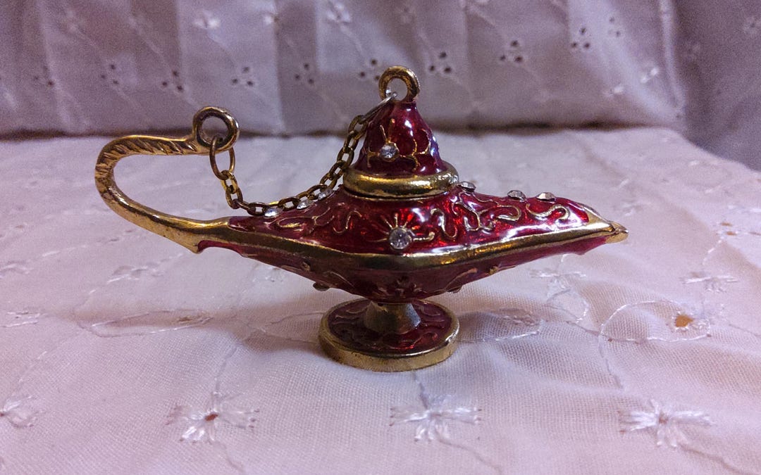 Small CLOISONNE Aladdin's Lamp Enhanced With Red Enamel, Gold Accents ...