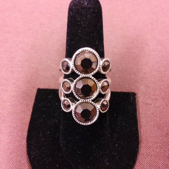 Silvertone Metal Triple Stack Like Ring Enhanced With Brownish | Etsy