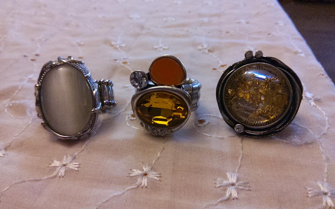Set of Three Stretchable Statement Rings - All Different Designs. No ...