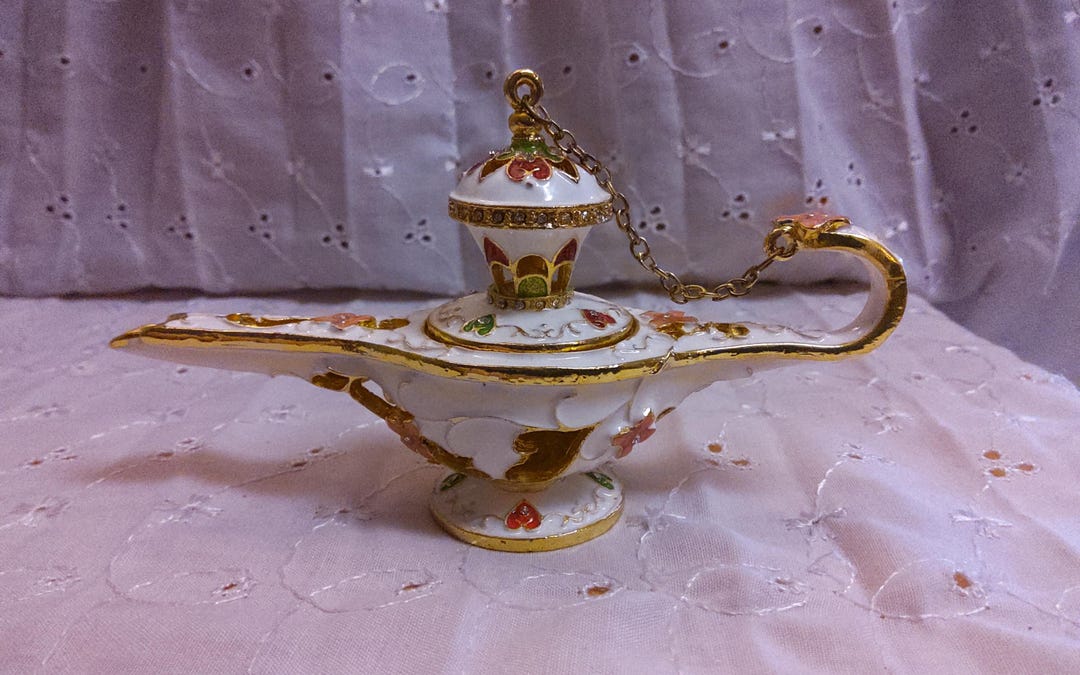 CLOISONNE "aladdin's Lamp" in White Enamel With Colored Flowers and ...