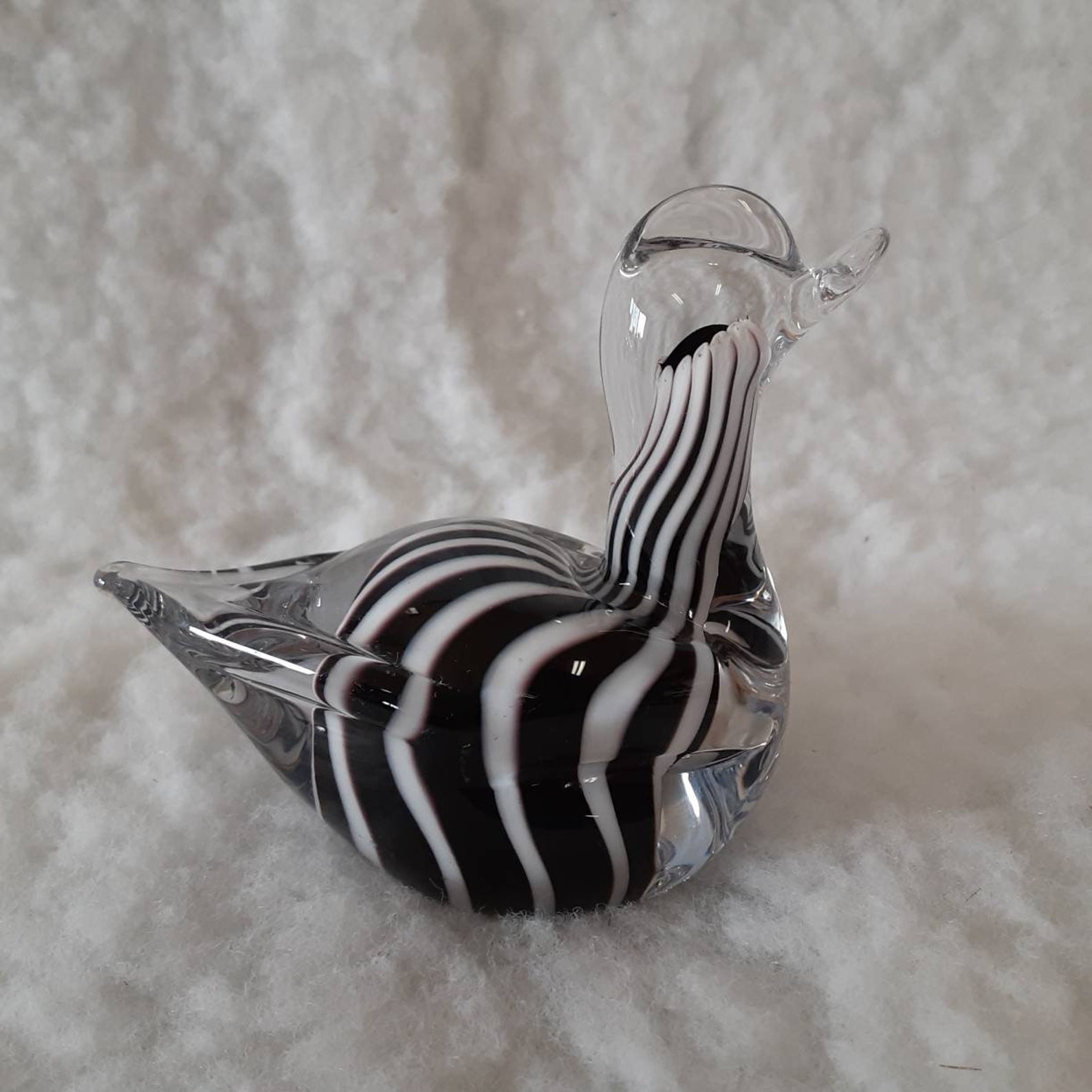Glass Duck Paperweight With White and Deep Brown Stripes Swirled Within ...
