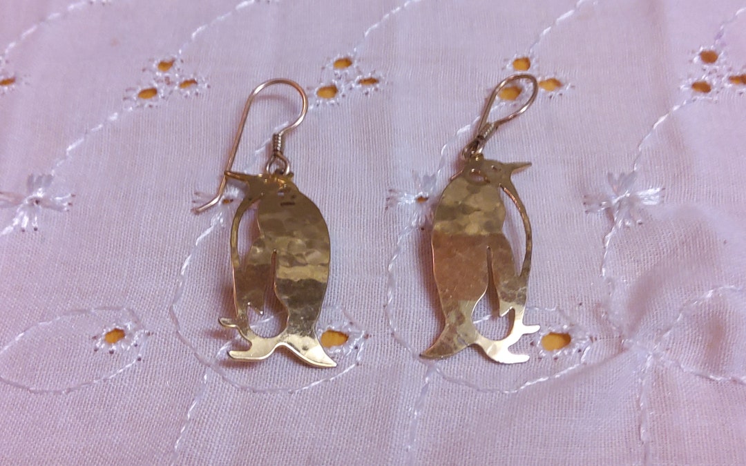 WILD BRYDE Penguin Goldtone French Hook Pierced Earrings. Maker's Mark ...